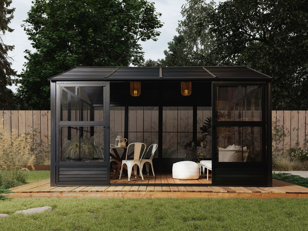 Myrdal Solarium 11x10 ft.–Metal Roof, Black – Gazebo Penguin
